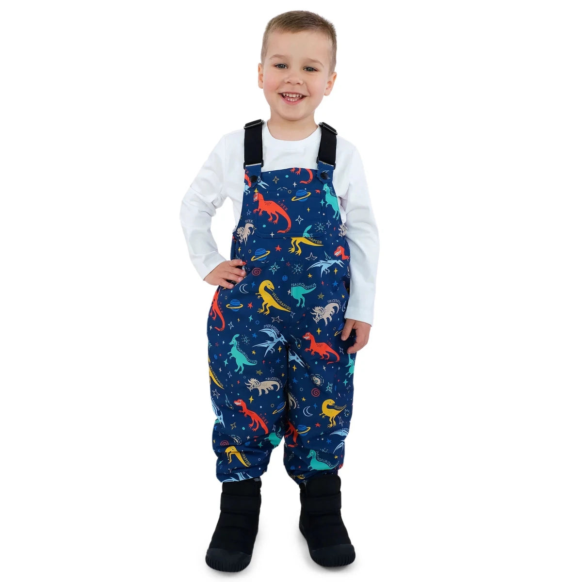 Kids Fleece Lined Rain Overalls | Space Dino – Nest and Sprout